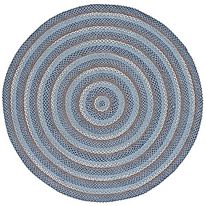 SAFAVIEH Braided Collection 6' Round Blue/Grey BRD257M Flatweave Country Rustic Farmhouse Reversible Cotton Area Rug