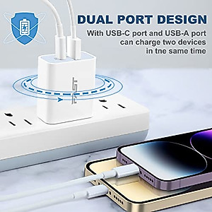 [Apple MFi Certified] iPhone 12 13 14 Fast Charger, ARCCRA 20W PD Dual Port USB C Wall Charger Plug Charging Block Adapter + 2 X 6FT Lightning Cable for iPhone 14 13 12 Pro Max Mini 11 XS XR X, iPad