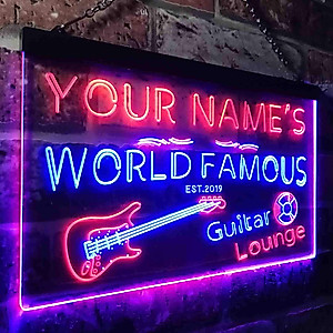 ADVPRO Personalized Your Name Est Year Theme Guitar Room Music Room Dual Color LED Neon Sign Blue & Red 16" x 12" st6s43-pf1-tm-br