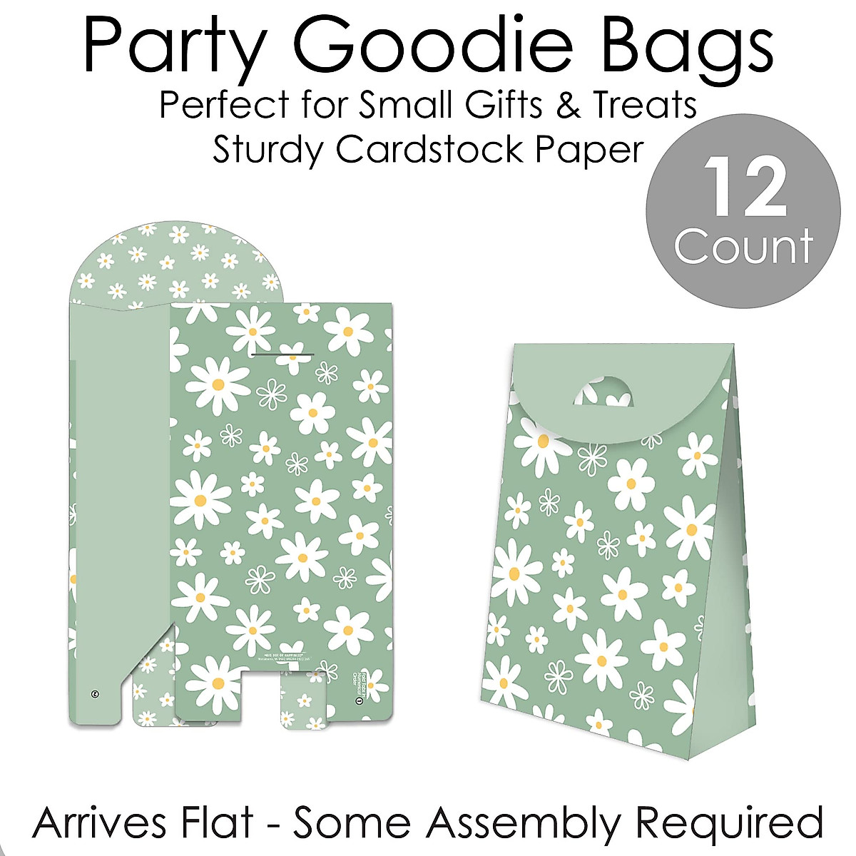Big Dot of Happiness Sage Green Daisy Flowers - Floral Gift Favor Bags - Party Goodie Boxes - Set of 12