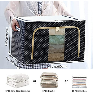 Clothes Storage Bins Boxes, 72L Large Oxford Cloth Steel Frame Organizers Bag with Clear Window, Sturdy Zipper, Reinforced Handle for Bedding, Blankets, Bedding, Pillow, Seasonal Clothing, Comforter