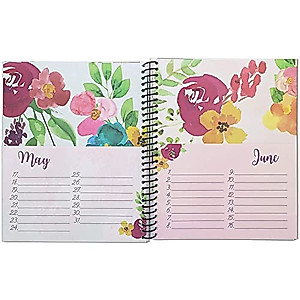 Floral Month By Month Greeting Card Organizer Book with 24 Pockets, Card Keeper Holder Storage for Birthdays, Weddings, Milestones, Graduation Parties, and Holidays, Spiral Bound (10x8.5 in)