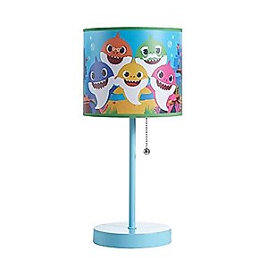 Idea Nuova Baby Shark Stick Table Kids Lamp with Pull Chain,Metal, Themed Printed Decorative Shade