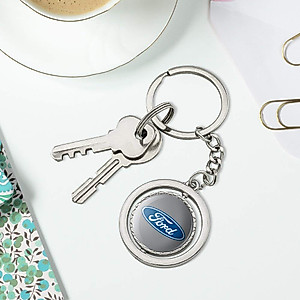 GRAPHICS & MORE Ford Motor Company Blue Oval Logo Keychain Spinning Round Chrome Plated Metal