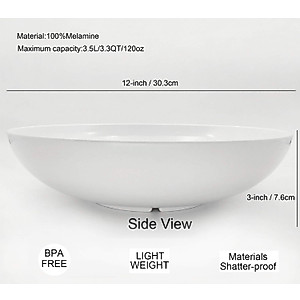 KX-WARE 12-inch Melamine Serving Bowls - Larger Salad Bowls Mixing Bowls, Set of 2 White | Break-resistant 100% Melamine Bowls | Dishwasher Safe, BPA Free
