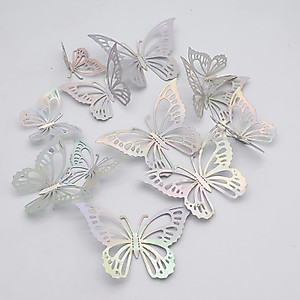 24pcs 3D Butterfly Wall Stickers, CAYUDEN Butterfly Decorations Wall Decor DIY Butterfly Combination 3D Butterfly Wall Stickers Decor Home Decoration Bedroom Living Room Party Nursery(Silver)