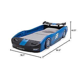 Delta Children Turbo Race Car Twin Bed, Blue Snooze 6 inch Memory Foam Twin Mattress (Bundle)