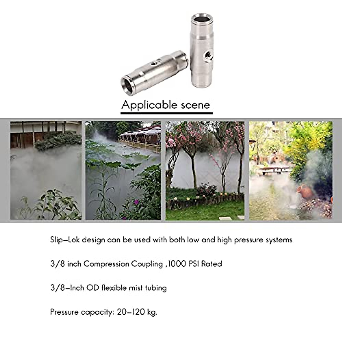 Padyrytu Brass Slip Connector for Misting System,3/8 inch Connector, 1000 PSI Rated, 10Pcs in one Package(Single Spray)