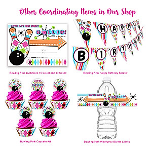 Bowling Party Favor Stickers - 20 Favor Bag Stickers - Bowling Party Thank You Tag - Bowling Party Supplies - Bowling Party Decorations - Glow Pink Stickers