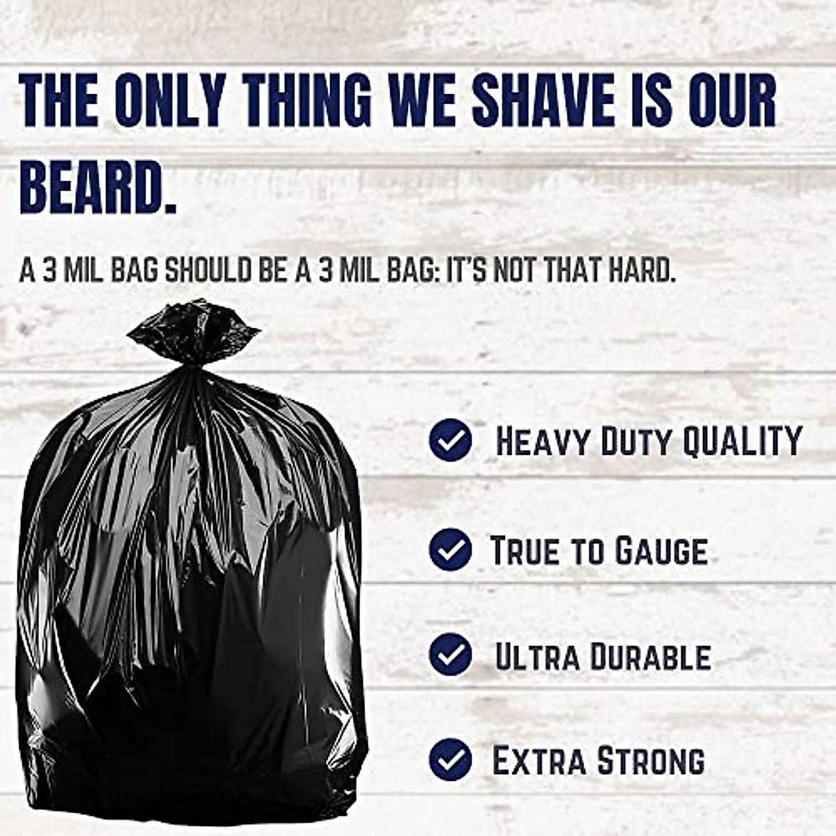 Plasticplace Contractor Trash Bags 40-45 Gallon │ 3.0 Mil │ Black Heavy Duty Garbage Bag │ 40” x 48” (50 Count)