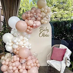 Futureferry Double Stuffed Blush Pink and Sand White Balloon Garland Arch Kit 158Pcs Peach and Metallic Gold Balloon Bobo Clear Balloons for Wedding Baby Shower Anniversary Birthday Decorations