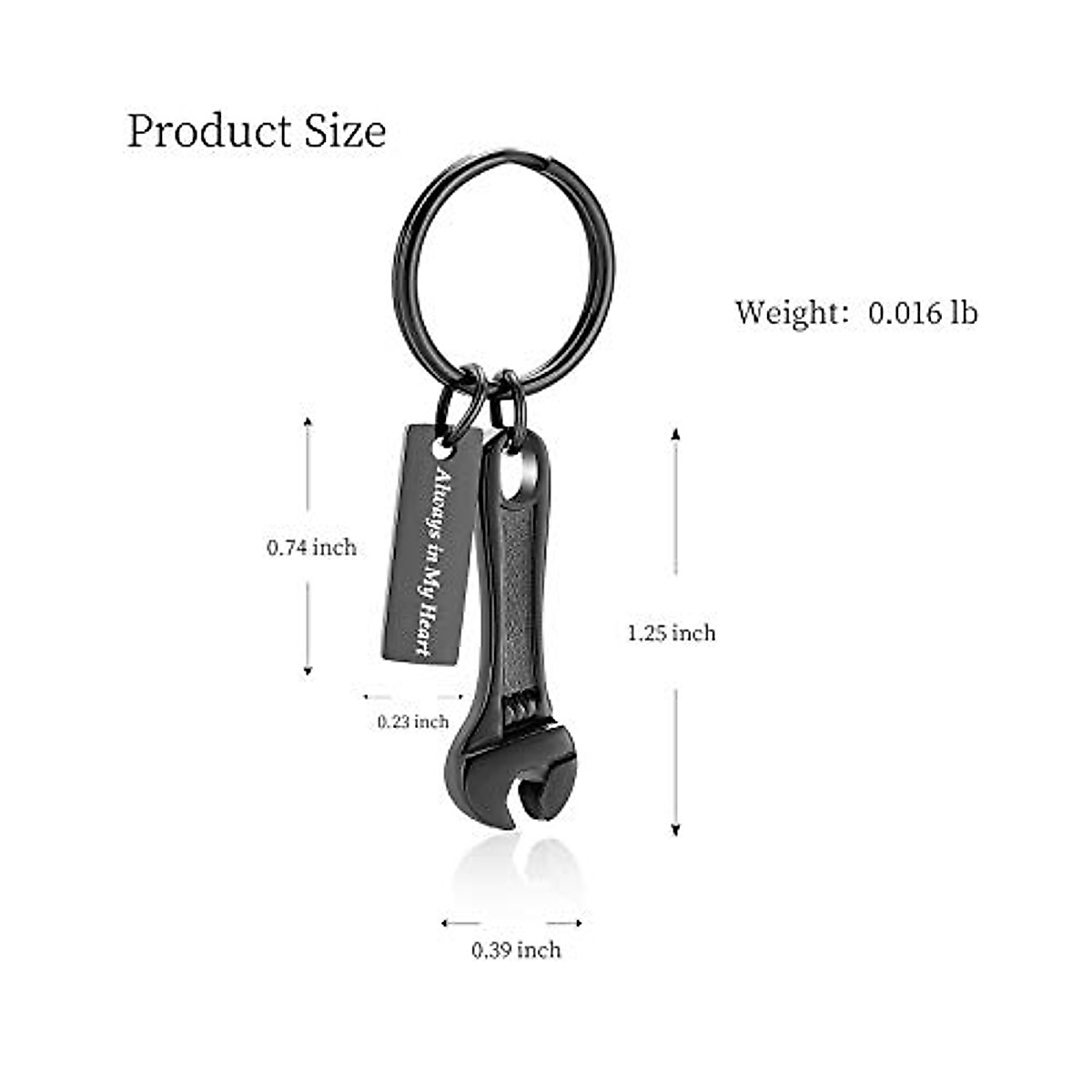 shajwo Cremation Jewelry Wrench Urn Keychain for Ashes Memorial Keepsake Urns for Human Ashes Keyring,Keychain-Black（1.25“0.39”）