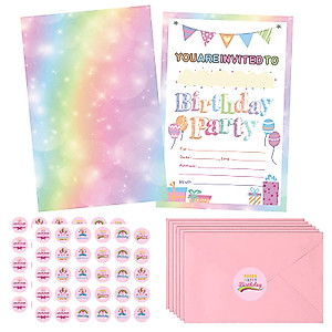 Idealmuzik 30 Pack Birthday Party Invitations for Girls with Envelopes and Sticker, Cute Birthday Party Invitations Cards for Kids, Party Decorations Supplies for Baby Shower Birthday Party