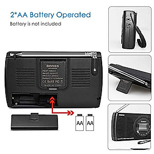 Benss Small Radio Battery Operated FM/AM/SW, Portable Radios with Screen Display/Headphone Jack/Alarm Clock, Mini Transistor Radio with AA Battery Operated for Hiking and Camping