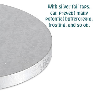 Silver Cake Drum Round 12 Inch Cake Boards with 1/2-Inch Thick Smooth Edges for Multi Tiered Birthday Wedding Party Cake Drums Board