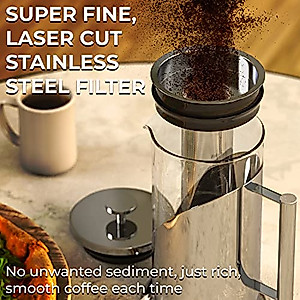 Cafe Du Chateau Start Brewing Perfect Iced Coffee & Tea w/Our Cold Brew Coffee Maker, Pitcher for Fridge (34oz) - Air Tight Seal, Measuring Label - Stainless Steel Iced Coffee Maker Machine, Brewer