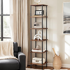 HOOBRO 6-Tier Corner Shelf, Corner Square Rack Display Shelf, Tall Storage Rack Plant Stand, Corner Bookcase for Small Spaces, Living Room, Home Office, Kitchen, Rustic Brown and Black BF55CJ01