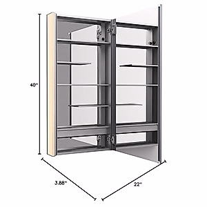 KOHLER K-81148-SLE-DA Maxstow Medicine Cabinet with LED Light, Mirror Door & Staggered Shelves, Rectangular Frame, 22" x 40"