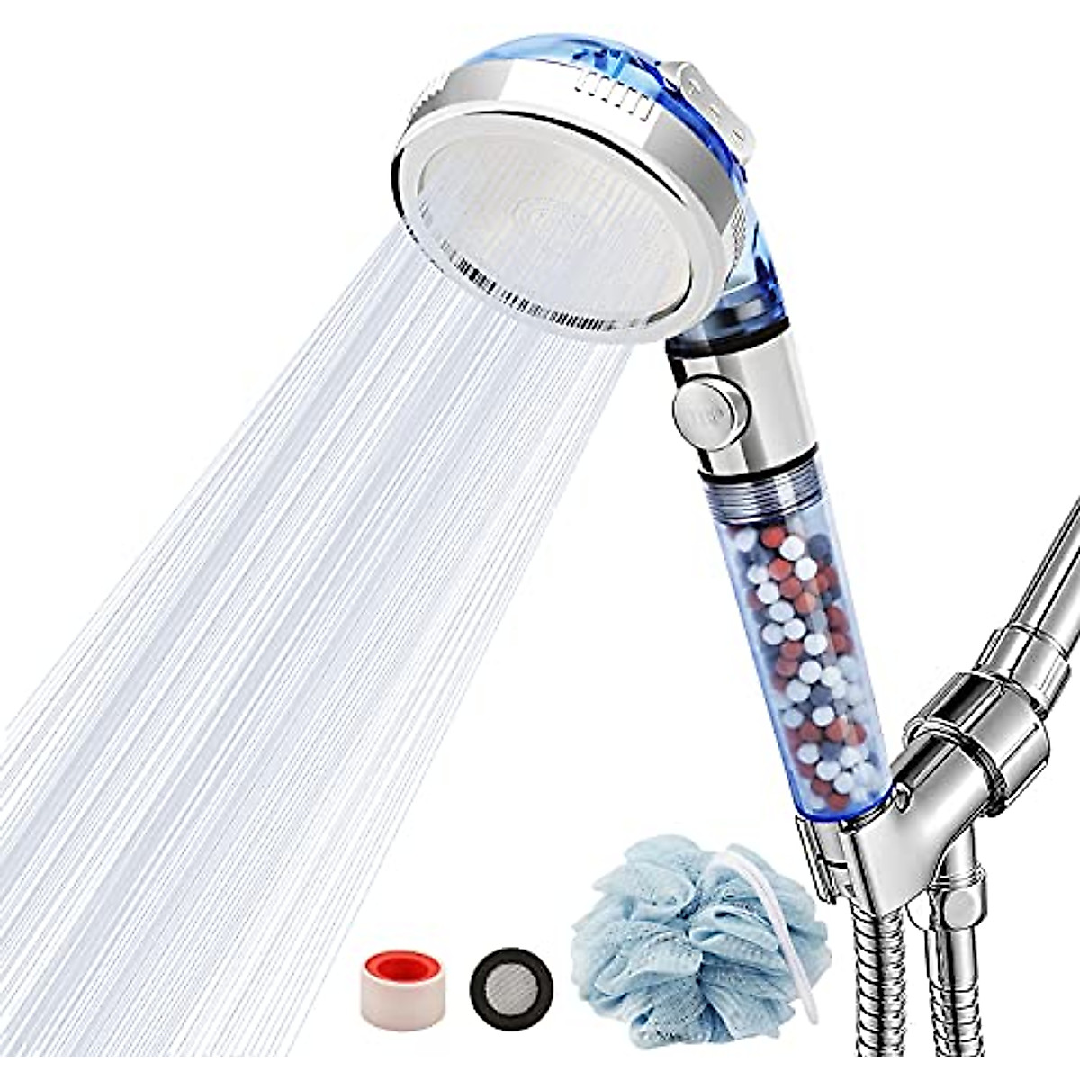 Shower Head,REHAVE Jetting Filter Shower Sprayer,High Pressure 3 Mode,Handheld Spray Showerheads for Dry Skin Hair,Handheld Filter Supercharged Large Rainfall,Purifying Filtration Mineral Stone Beads