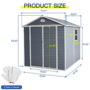 Homtique Outdoor Storage Shed, 8 x 6 FT Resin Shed with Lockable Double Door, Utility and Tool Storage Shed for Garden, Backyard, Patio, Outside Use, Grey
