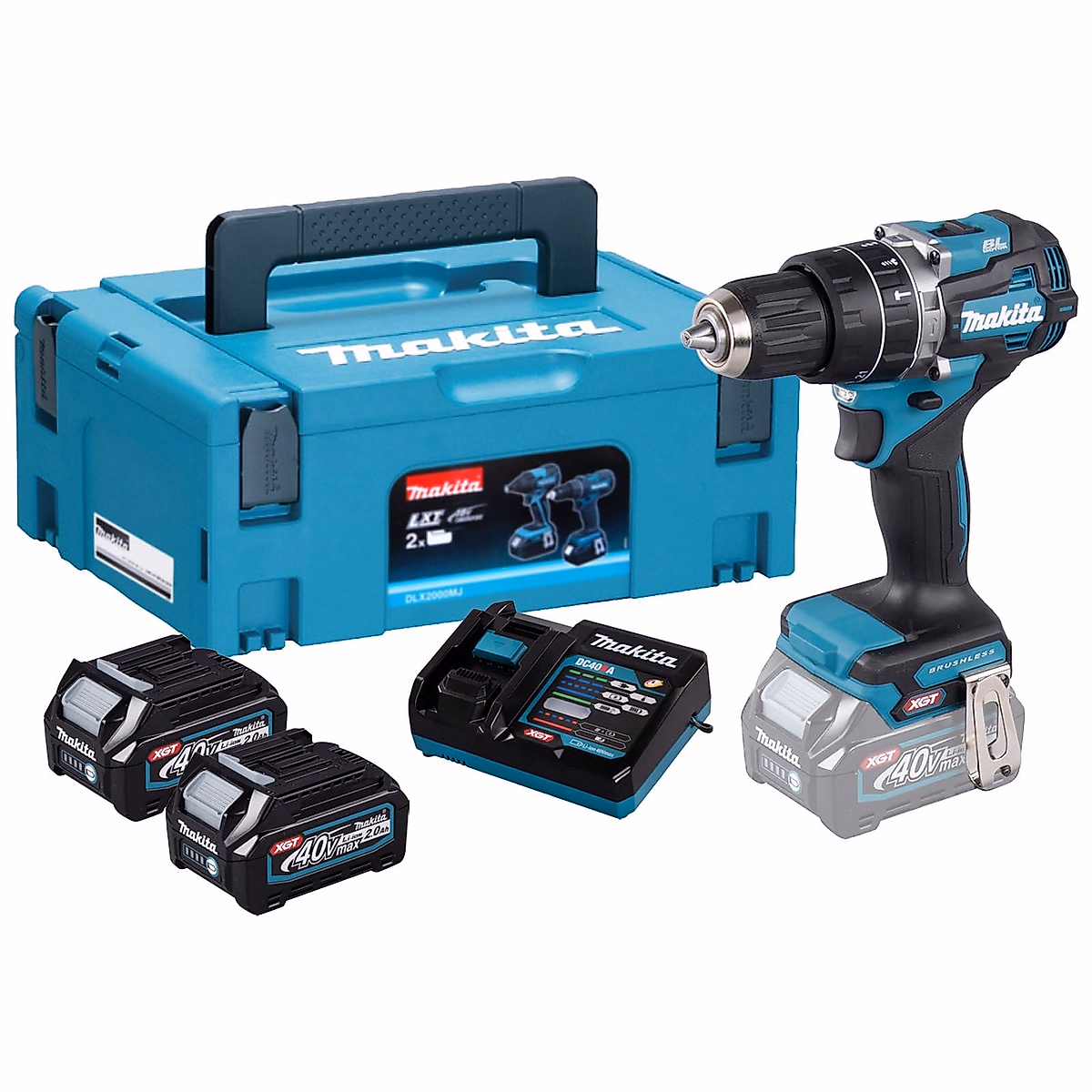 Makita HP002GA202 40V Max Li-ion XGT Brushless Combi Drill Complete with 2 x 2.0 Ah Batteries and Charger Supplied in a Makpac Case