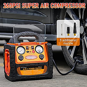 Tyrell Chenergy Jump Starter with air Compressor, 400W Power Inverter Dual AC/DC Ports,2.1A USB Port