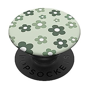 Retro Aesthetic Sage Green Daisy Floral Pattern PopSockets Swappable PopGrip