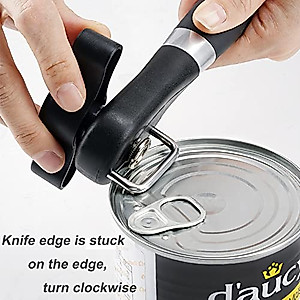TOPV 2022 New Premium Manual Can Opener, Handheld Smooth Edge Straight Handle Light Weight Hanging Portable Healthy Essential Kitchen Tool, Black, 8x2.4x1.6 inches
