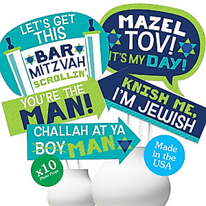 Big Dot of Happiness Funny Blue Bar Mitzvah - Boy Party Photo Booth Props Kit - 10 Piece