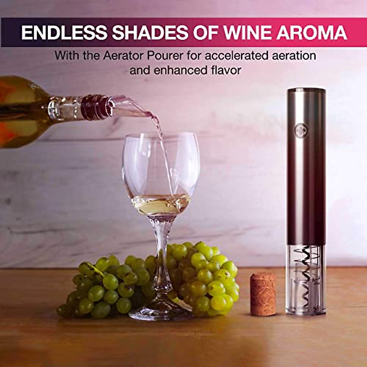 Mueller Electric Wine Opener Set - Rechargeable Batteries and USB Charging Cable - Electric Corkscrew Opener with Foil Cutter, Wine Pourer, Vacuum Stopper (Batteries Included), Valentines Day Gifts