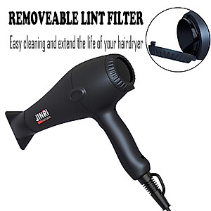 Jinri Hair Dryer Professional Salon Ionic Blow Dryer with Concentrator & Diffuser, Light Weight Low Noise Hair Blow Dryers, Black