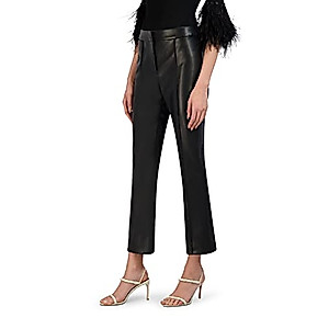 BCBGMAXAZRIA Women's Cropped Flare Leg Faux Leather Pant Functional Back Welt Pockets Trouser, Black, 6