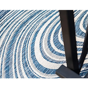 Unique Loom Outdoor Modern Collection Area Rug - Pool (6' 1" x 9' Rectangle, Blue/ Ivory)