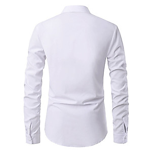 Men's Long Sleeve Casual Dress Shirts Classic Button Down Shirts Slim Fit Turn-Down Collar Business Shirt Tops (White,Large)