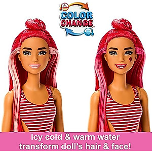 Barbie Pop Reveal Doll & Accessories, Watermelon Crush Scent with Red Hair, 8 Surprises Include Slime & Squishy Puppy