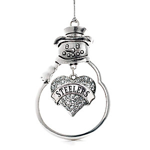 Inspired Silver - Steelers - Silver Christmas Ornament - Pave Heart Charm Christmas Tree Ornament with Cubic Zirconia - Snowman Hanging Decoration