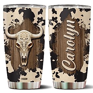WONWIX Personalized Cow Tumbler Cowgirl 20oz with Lid Travel Cup Coffee Mug Water Bottle Insulated Stainless Steel Gift for Women Girl Daughter Sister Animal Lovers