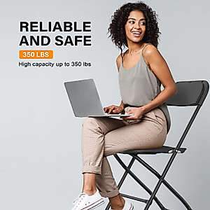 VINGLI 20 Pack Black Plastic Folding Chair, Indoor Outdoor Portable Stackable Commercial Seat with Steel Frame 350lb. Capacity for Events Office Wedding Party Picnic Kitchen Dining