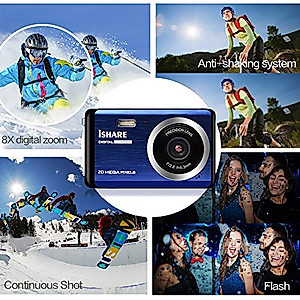 Mini Digital Camera for Photography with 2.8 Inch LCD 8X Digital Zoom, 20MP HD Digital Camera Rechargeable Point and Shoot Camera, Indoor Outdoor for Kids/Seniors/Learner(Blue)