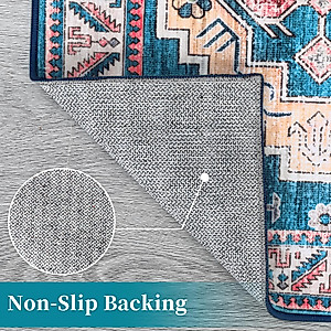 ROYHOME Area Rug Machine Washable Rug Small Throw Carpet 4x6 Rug Boho Area Rug Non Slip Distressed Area Rug Oriental Rug for Living Room Bedroom Kitchen, Blue 4' x 6'