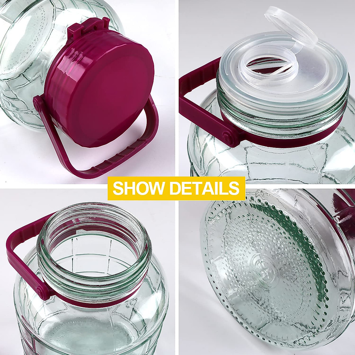 Glass Storage Canister, 77 oz Mason Jar with Plastic Handle and Airtight Lids,for Canning, Meal Prep, Jam, Jelly,Milkshakes, Salads,Drinks(Set of 2)