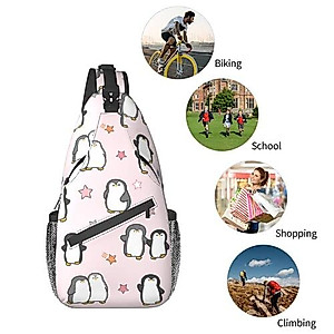 Penguin Pink Sling Bag Crossbody Shoulder Bag Backpack Adjustable Strap Chest Bag Lightweight Fashion Casual Daypack For Women Men Travel Hiking Sports Gym