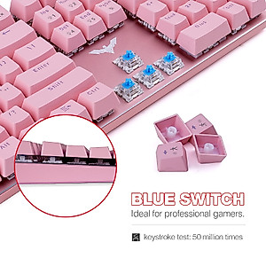 Havit Mechanical Keyboard and Mouse Combo RGB Gaming 104 Keys Blue Switches Wired USB Keyboards with Detachable Wrist Rest, Programmable Gaming Mouse for PC Gamer Computer Desktop (Pink) (Renewed)
