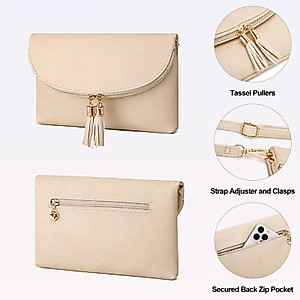 Solene Women's Envelop Clutch Crossbody Bag With Tassels Accent (WU075-Nude)