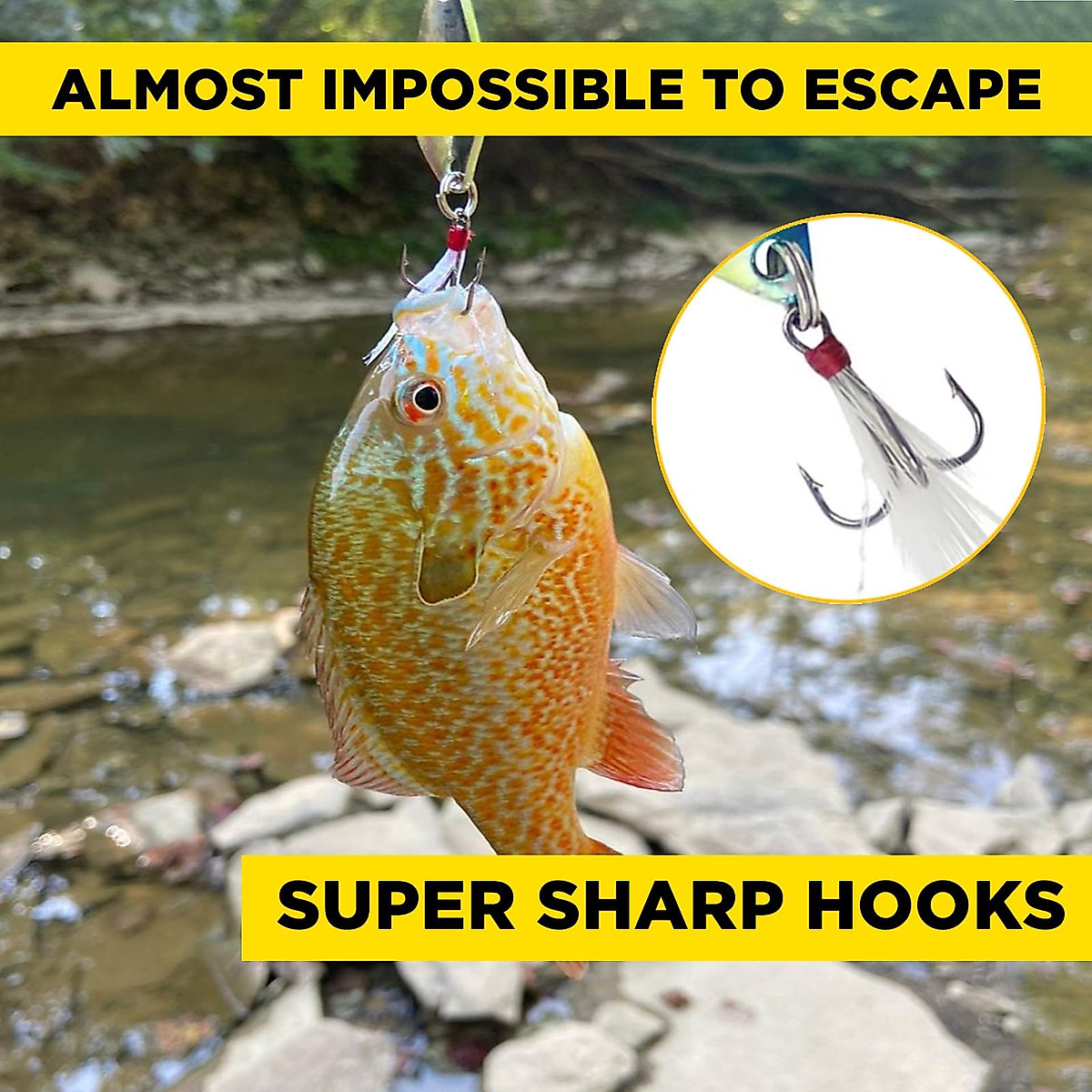 Lunkerhunt Micro Spoon Fishing Lures (4-Pack) | Spoon Fishing Bait Saltwater for Bass Fishing and Trout | Fishing Spoons Lures with Trebles Hooks (Feeding)