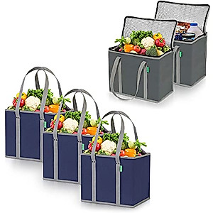 Creative Green Life Ultimate Shopping Bag 5-Pack – Reusable Grocery Box Bags (3) – Insulated Grocery Bags (2) – Premium Quality, Heavy Duty Tote Bag Set