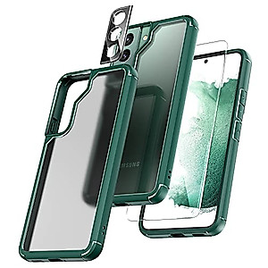 TOCOL [5 in 1 for Samsung Galaxy S22 Case 6.1 Inch, with 2 Pack Screen Protector + 2 Pack Camera Lens Protector, Translucent Matte Back [Military Grade Protection] Case for Galaxy S22 5G, Green
