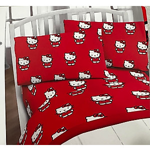 Jay Franco Twin Size Sheet Set 3 Pieces Kids Set (Hello Kitty Red), Pink, Black, JF14545