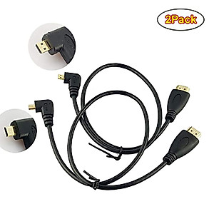 Seadream Angled Micro HDMI to HDMI Cable 2Pack 1.64 Feet 50CM 90 Degree Angle Micro HDMI Male to HDMI Male Cable Connector (2Pack Each of Right Angle and Left Angle)