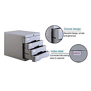 LEYT Flat File Cabinet, 4-Layer Drawer Storage Organization, with Lock/Blank Label，Suitable for Office Supplies Grey
